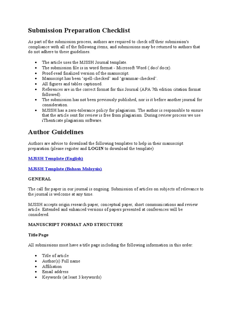 Submission Preparation Checklist MJSSH | PDF | American Psychological ...