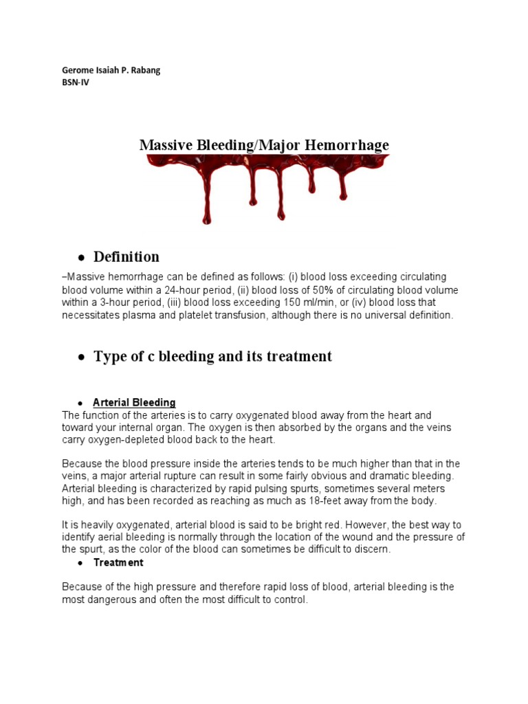 Massive Bleeding/Major Hemorrhage: Definition | PDF | Bleeding | Blood