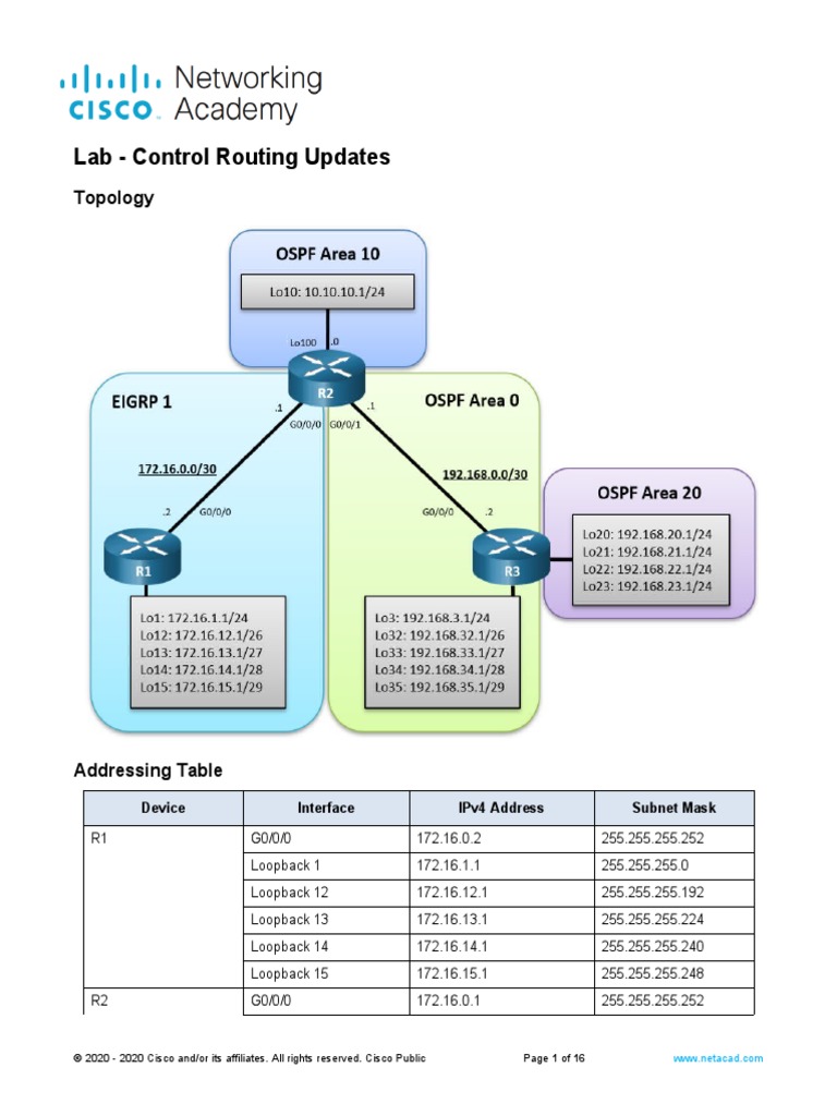 15.1.2 Lab - Control Routing Updates | PDF | Routing | Router (Computing)