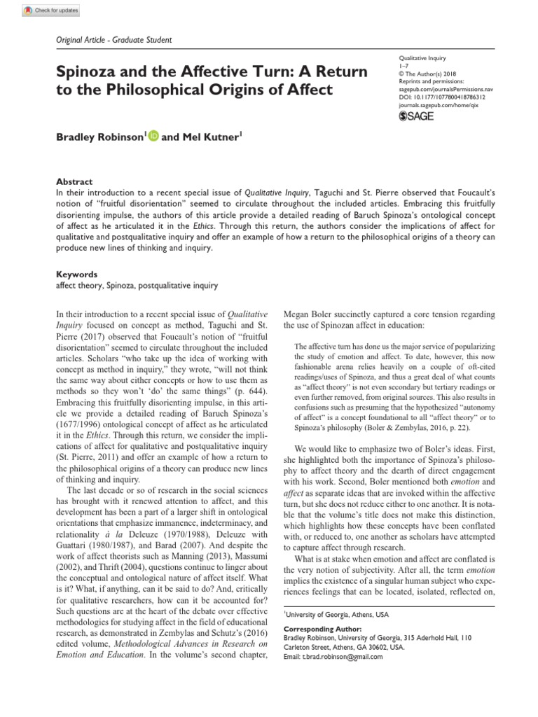 Spinoza and The Affective Turn: A Return To The Philosophical Origins ...