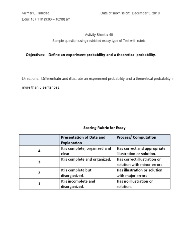 Activity 40 Restricted Essay Type | PDF