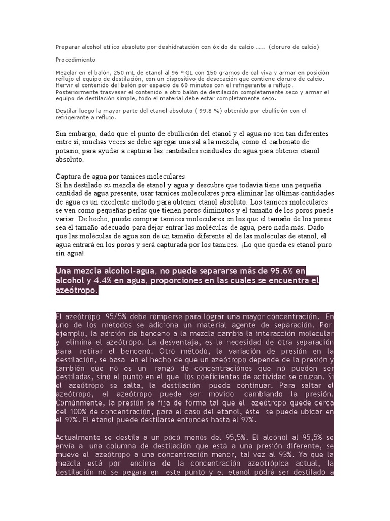 Alcohol Absoluto | PDF | Destilación | Etanol