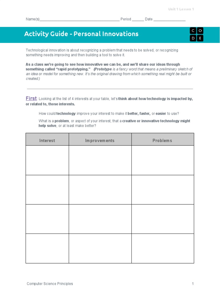 U1L01 Activity Guide - Personal Innovations | PDF