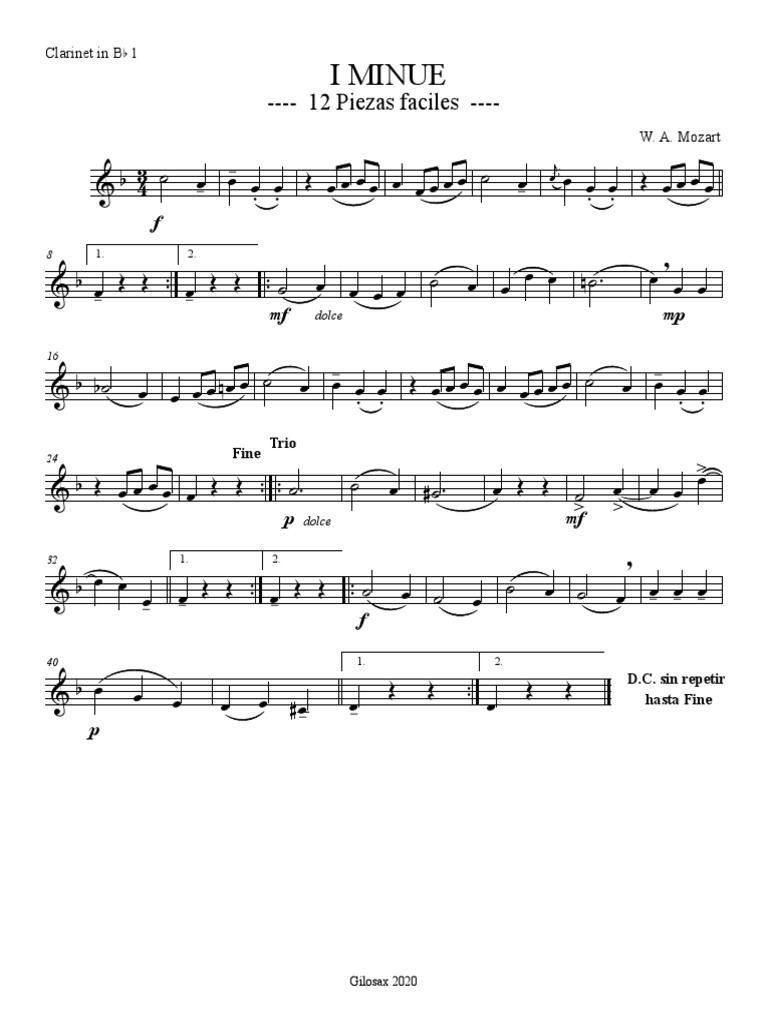 Duo Minuet 1 Clarinete 1 | PDF | Baroque | Classical Music
