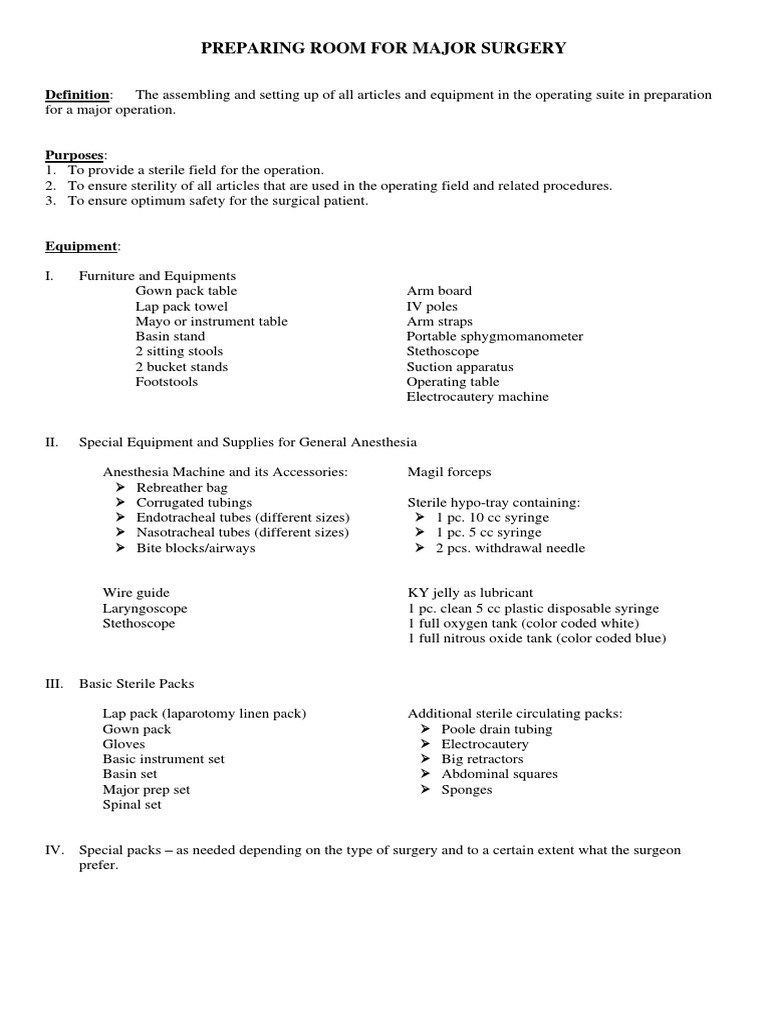 Preparing Room For Major Surgery Updated 2020 | PDF | Surgery | Anesthesia