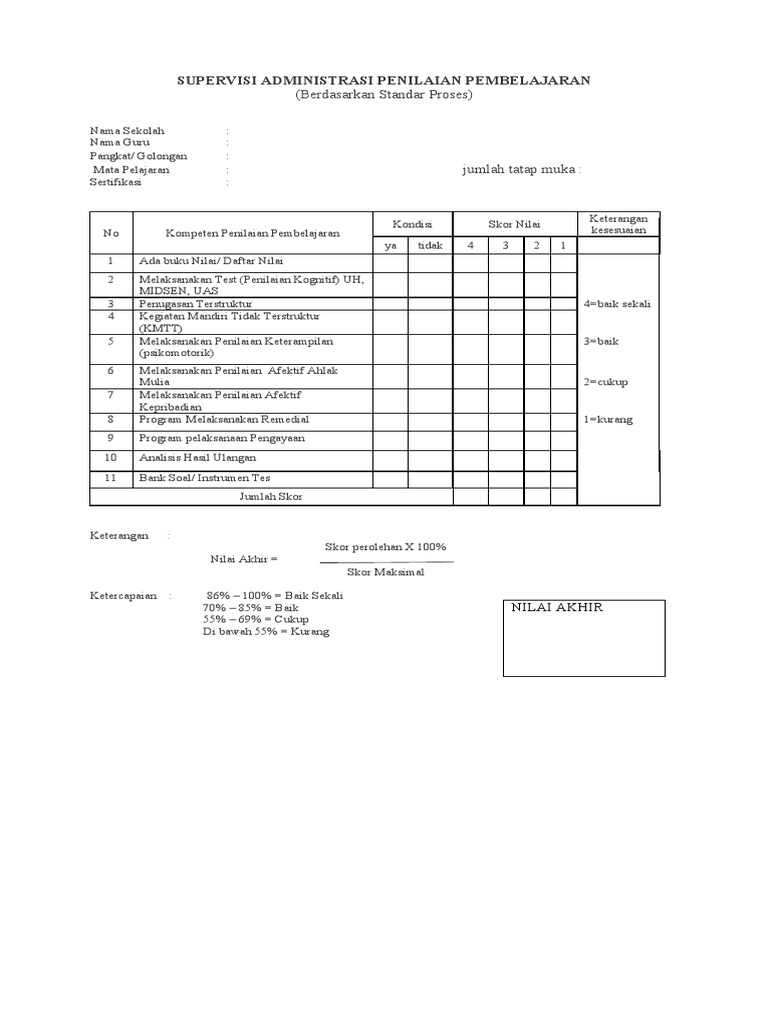 Supervisi Administrasi Penilaian Pembelajaran | PDF
