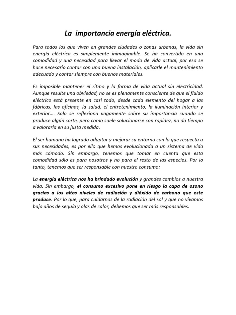 La Importancia Energía Eléctrica - Discurso Argumentativo | PDF