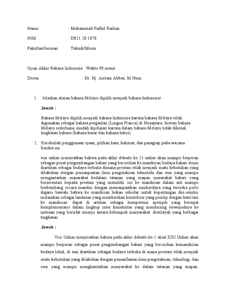 D021201078 - Muhammad Fadhil Raihan - UAS Bahasa Indonesia | PDF