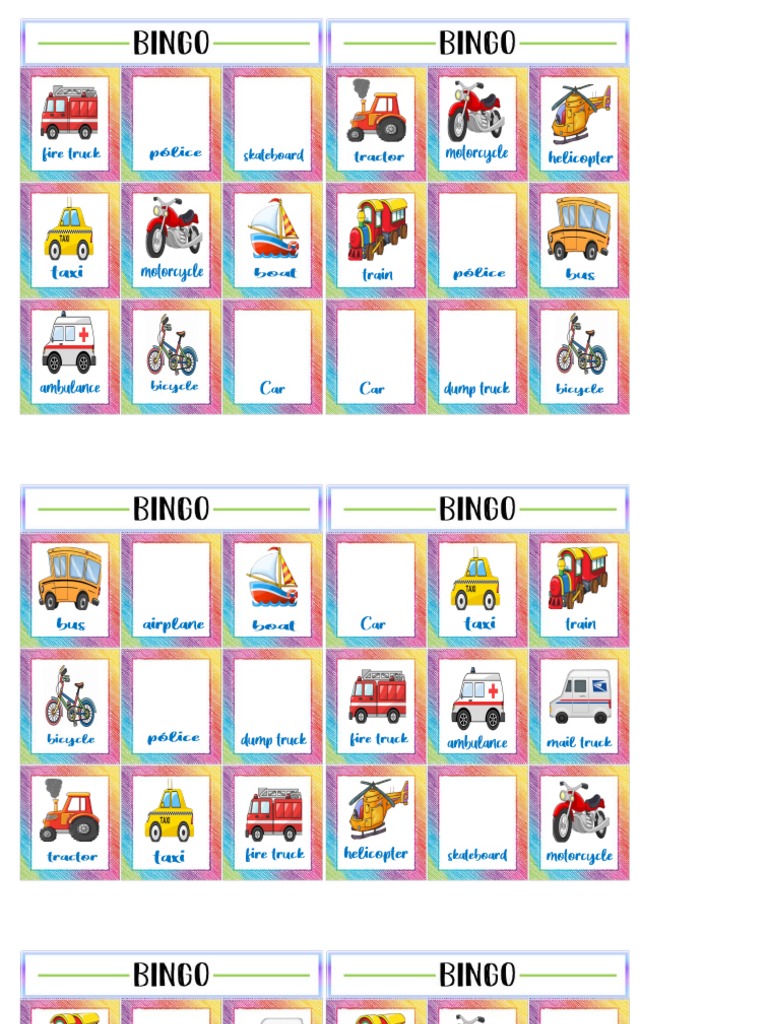 Bingo de Los Medios de Transporte | PDF