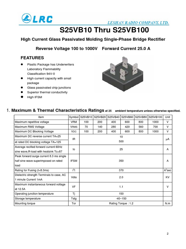 S25VB10 Thru S25VB100 | PDF | Rectifier | Electric Power