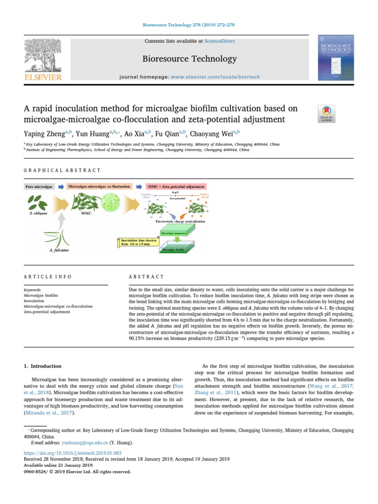 A Rapid Inoculation Method For Microalgae Biofilm Cultivation Based On | PDF | Biofilm | Viscosity