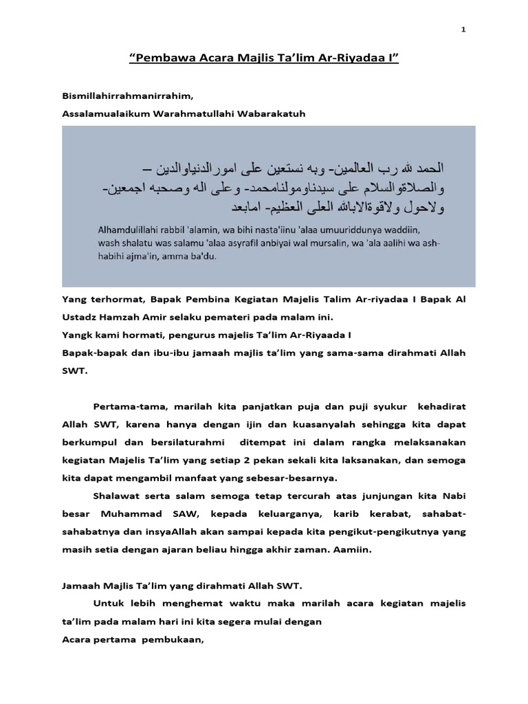 Contoh Pembawa Acara Majlis Talim | PDF