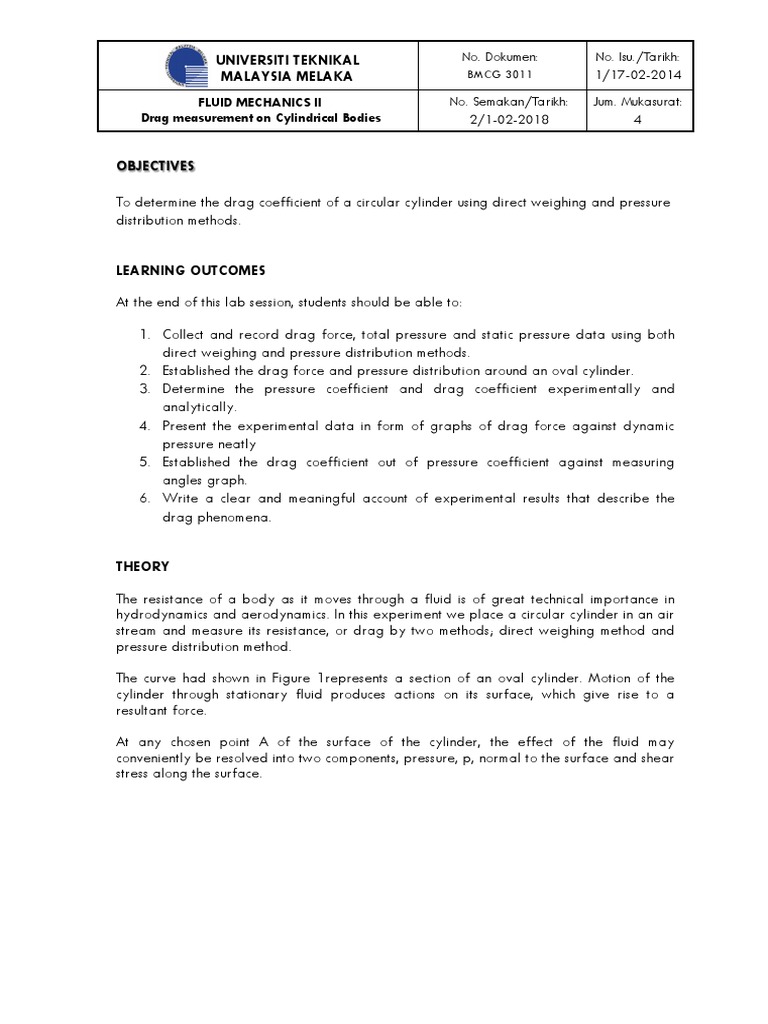 Exp F2 - Drag Measurement On Cylindrical Bodies | PDF | Drag (Physics ...