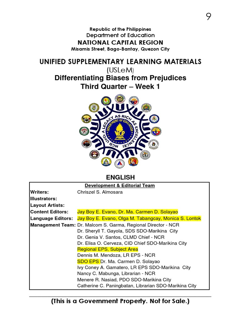 Eng9 USLEM 1 Differentiating Biases From Prejudice | PDF | Bias | Prejudices