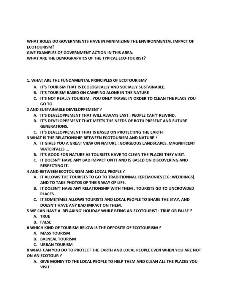 Eco Exam | PDF | Tourism | Environment