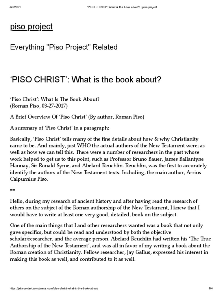 PISO CHRIST' - What Is The Book About - Piso Project | PDF | New ...