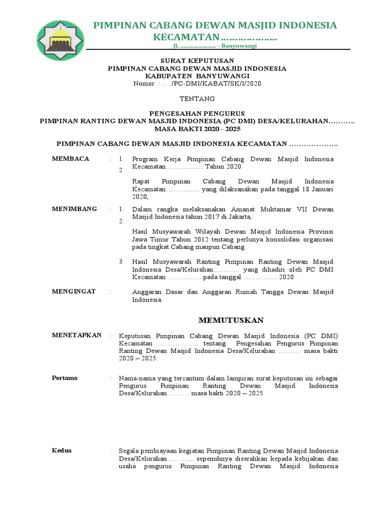 Contoh SK PR Dmi Desakelurahan | PDF