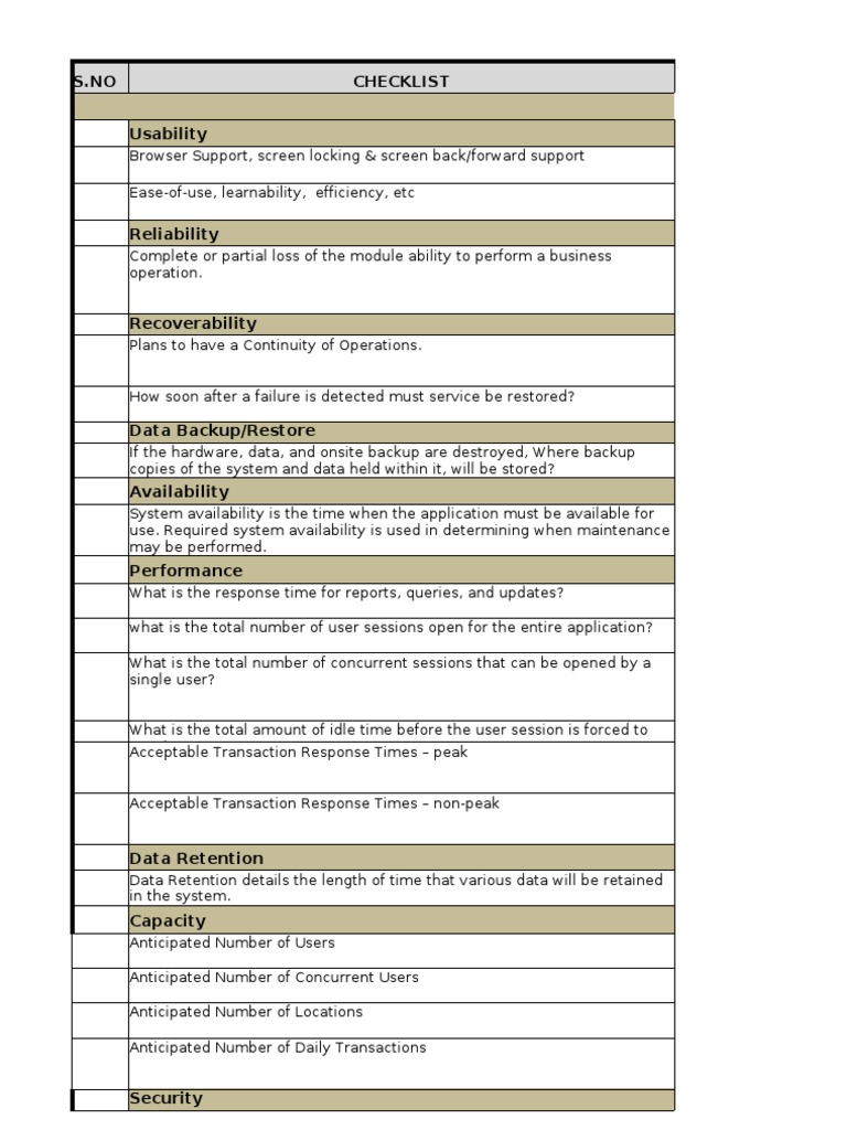 NFR - CHECKLIST - Review | PDF | Usability | Backup