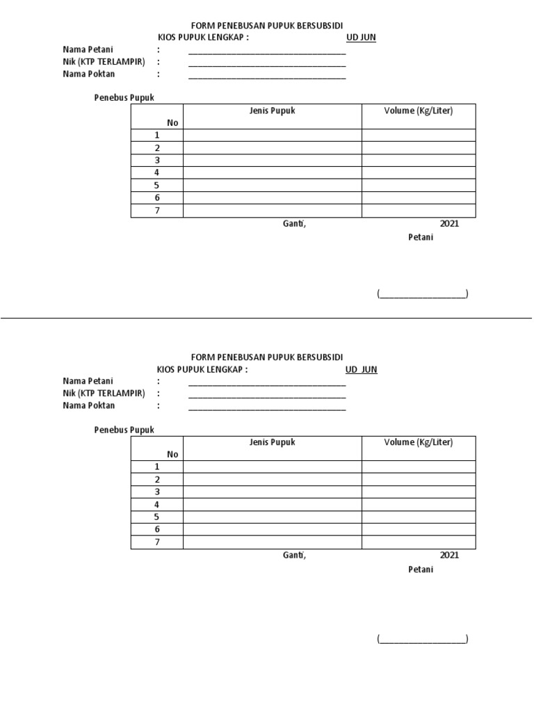 Form Penebusan Pupuk Bersubsidi | PDF