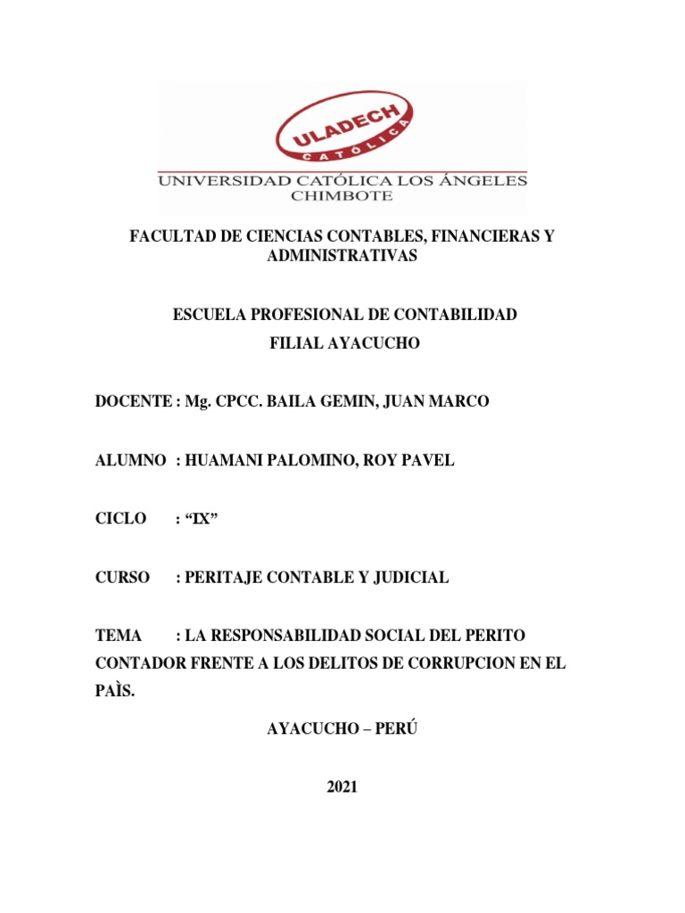 La Responsabilidad Social Del Perito Contador Frente A Los Delitos De