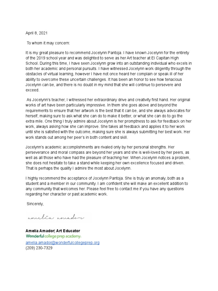 Letter of Rec 1 | PDF