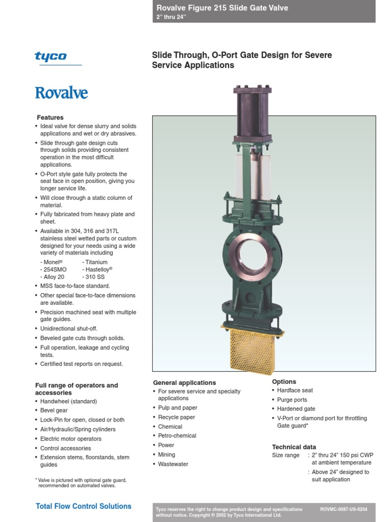 Rovalve Fig 215 Slide Gate Valve 2-24 Inch | PDF | Valve | Steel