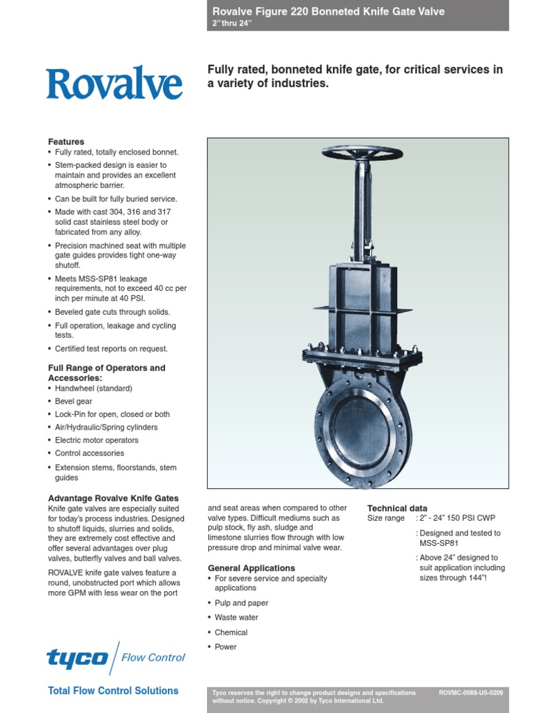 Rovalve Fig 220 Knife Gate Valve 2 - 24 Inch | PDF | Valve | Building ...