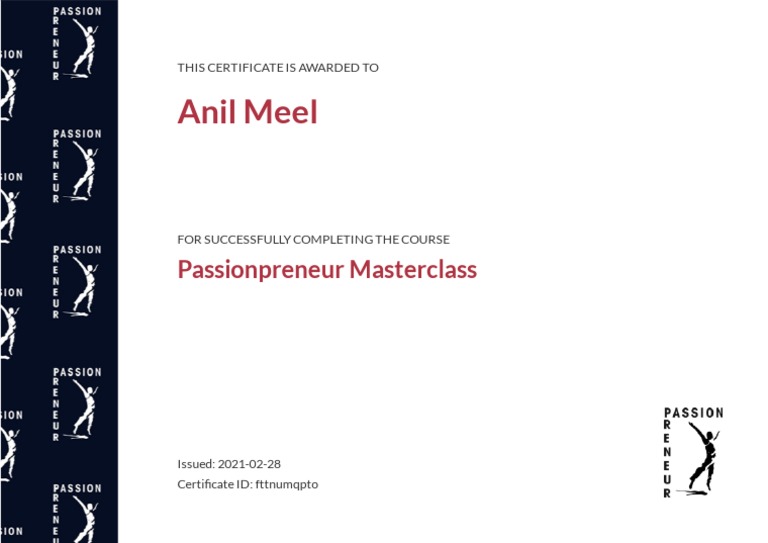 Passionpreneur Masterclass Certificate | PDF