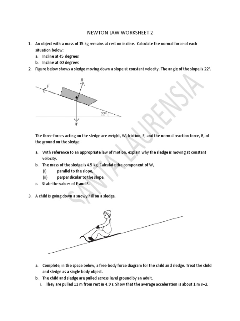 Newton Law Worksheet Problems | PDF | Force | Mass