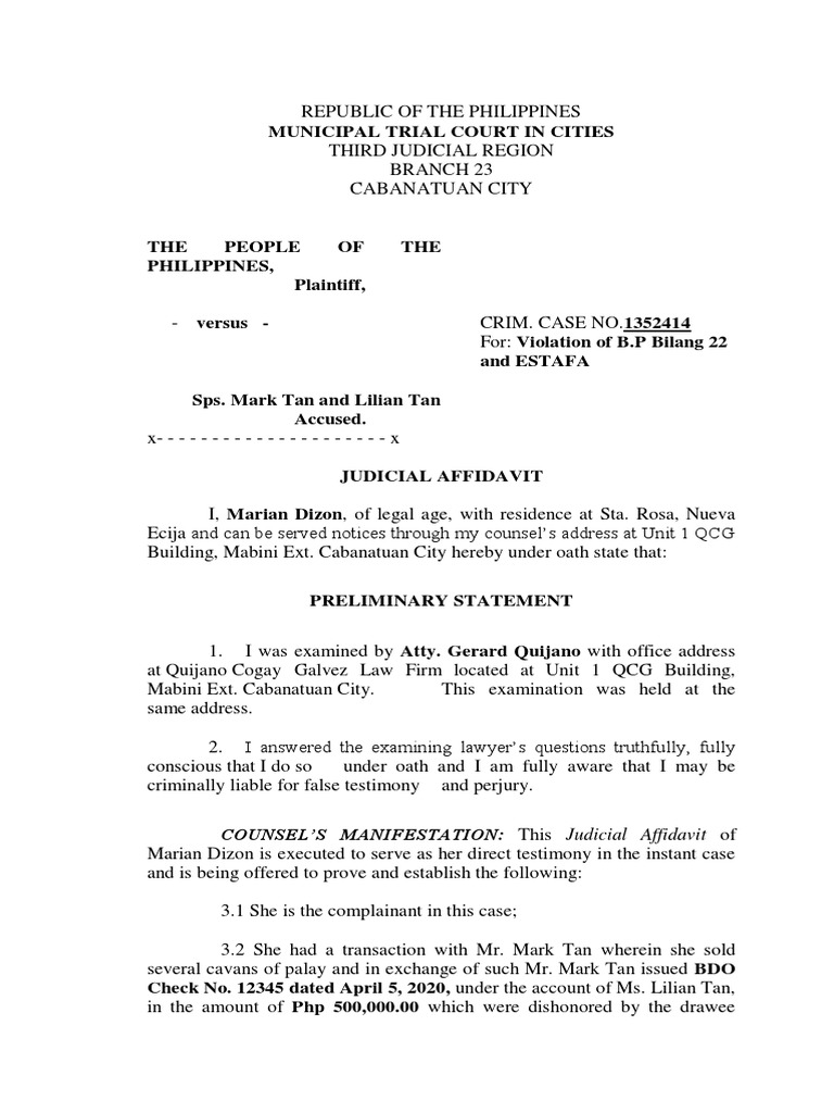 Judicial Affidavit Final Draft | PDF | Affidavit | Perjury