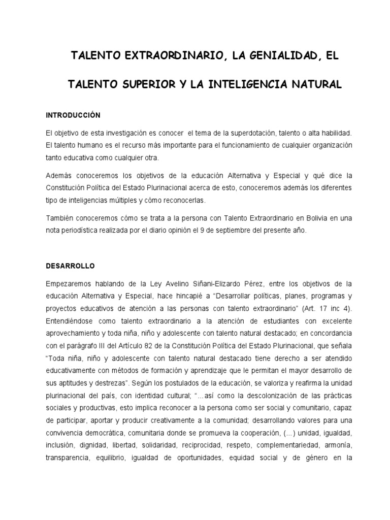 Talento Extraordinario | PDF | Dotamiento intelectual | Inteligencia