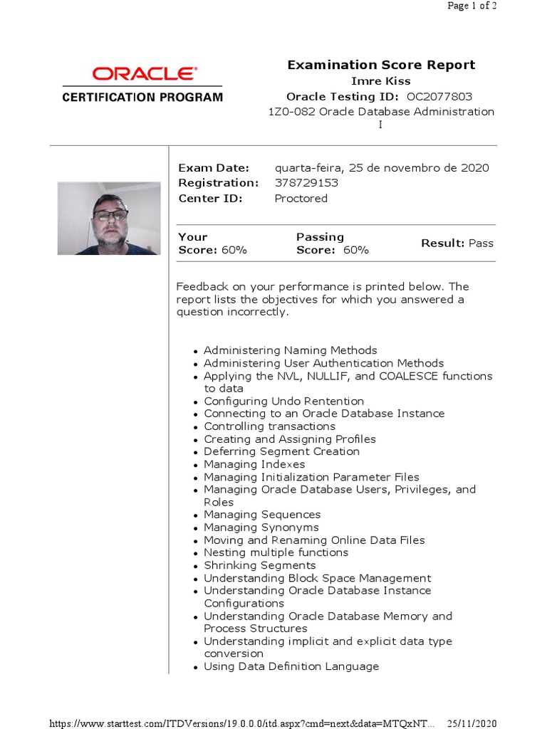 Examination Score Report | PDF | Test (Assessment) | Databases