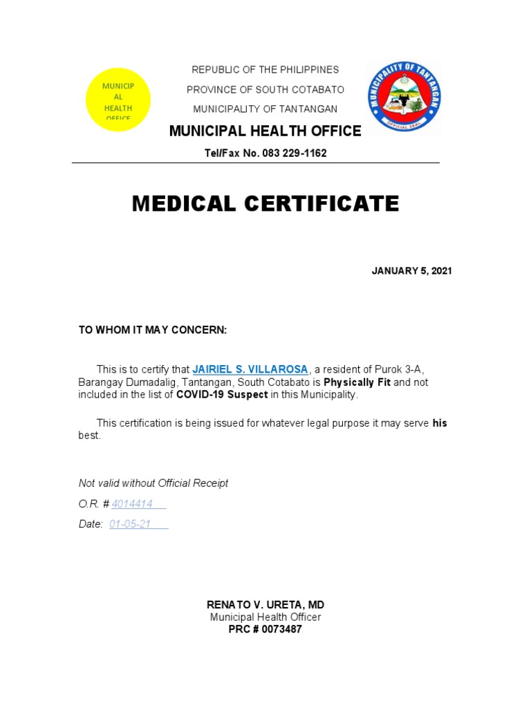 Medical Certificate: Municipal Health Office | PDF