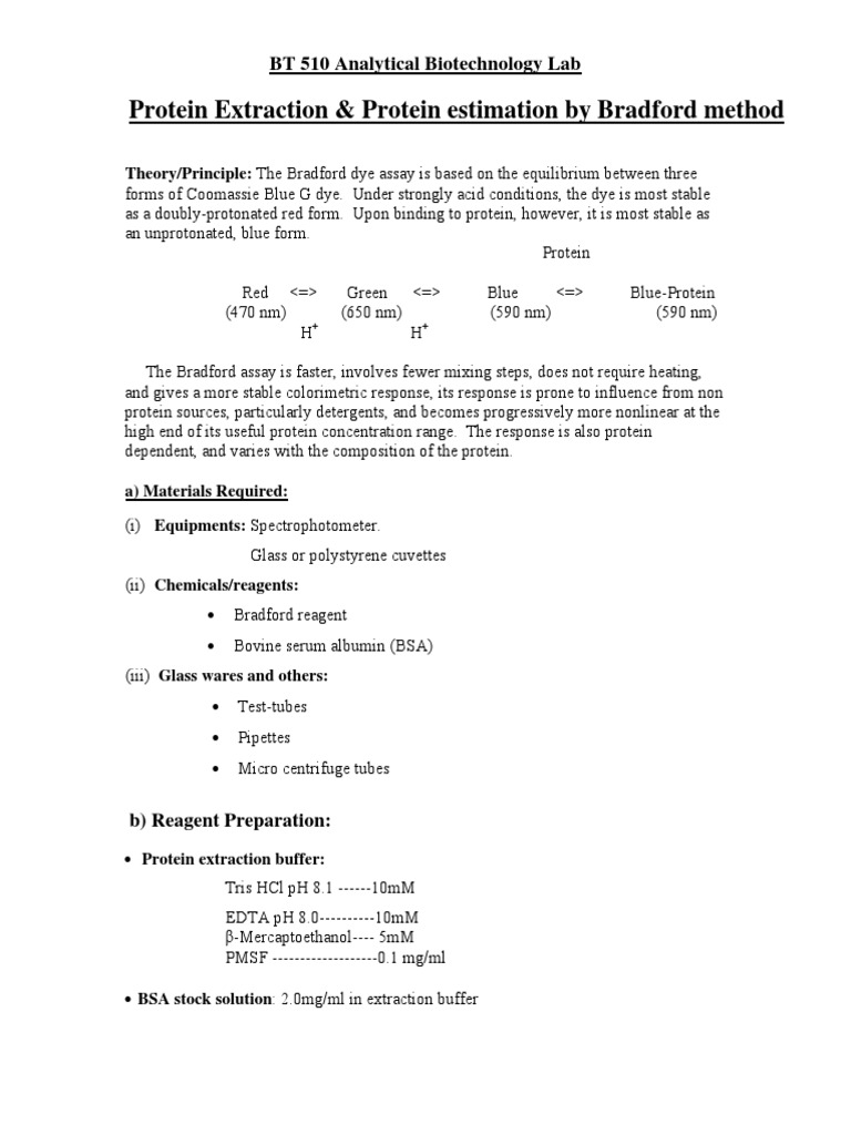 Protein Extraction & Protein Estimation by Bradford Reagent | PDF ...