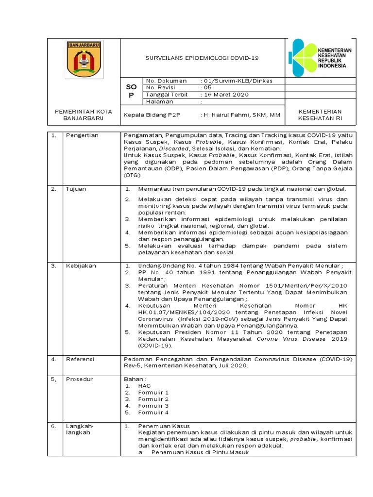 A.7.2 - Sop Surveilans Epidemiologi Covid-19 | PDF