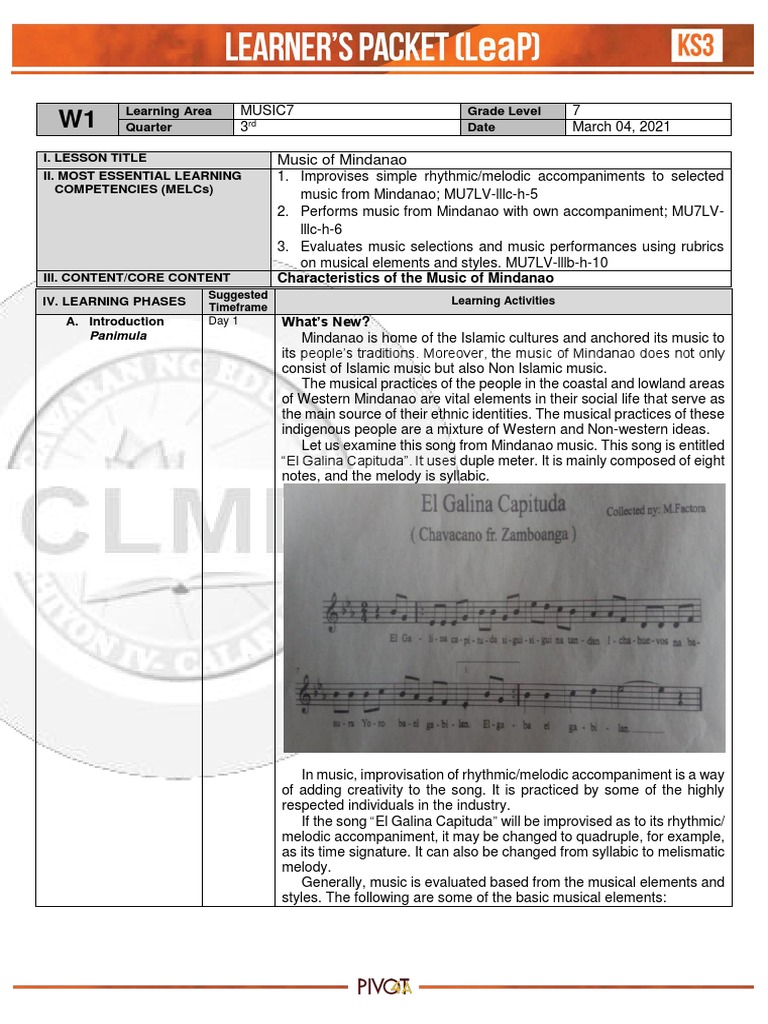 LeaP-Music 7-Q3-Week 1 | Download Free PDF | Songs | Music Theory