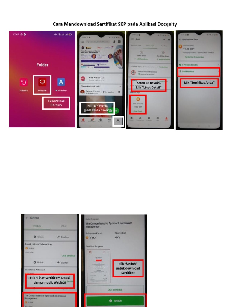 Panduan Mendownload Sertifikat SKP Pada Aplikasi Docquity | PDF