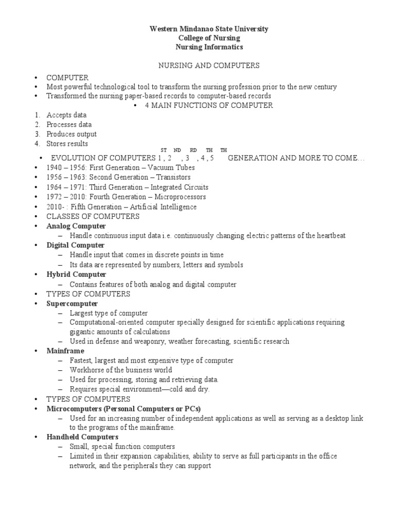 Nursing Informatics Lecture Outline Download Free Pdf Health Care