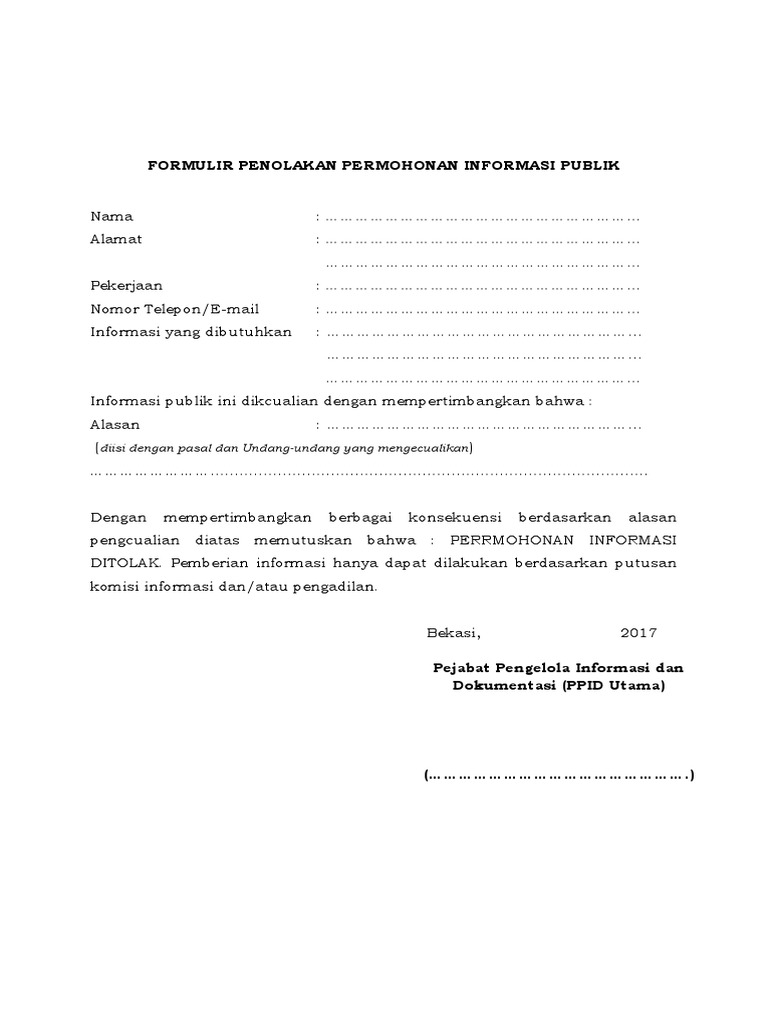 Formulir Penolakan Permohonan Informasi | PDF