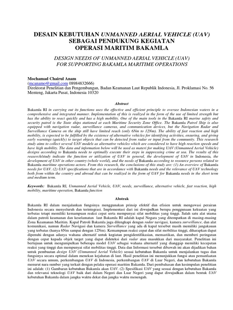 Desain Kebutuhan Unmanned Aerial Vehicle (Uav) Sebagai Pendukung ...