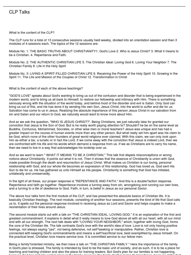 CLP Talks Summary | PDF | Jesus | Love