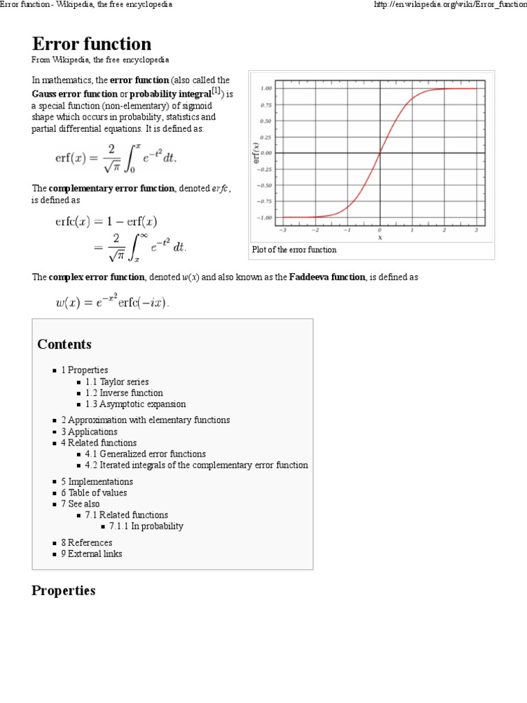 Error Function - Wikipedia, The Free Encyclopedia | PDF | Mathematical ...