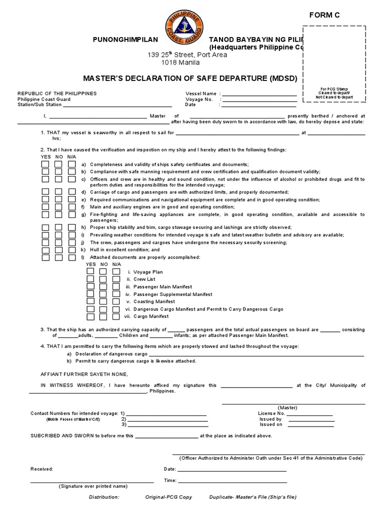Form C: Punonghimpilan Tanod Baybayin NG Pilipinas (Headquarters ...