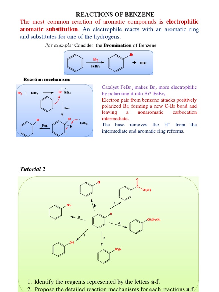 Benzene Reactions Tutorial | PDF