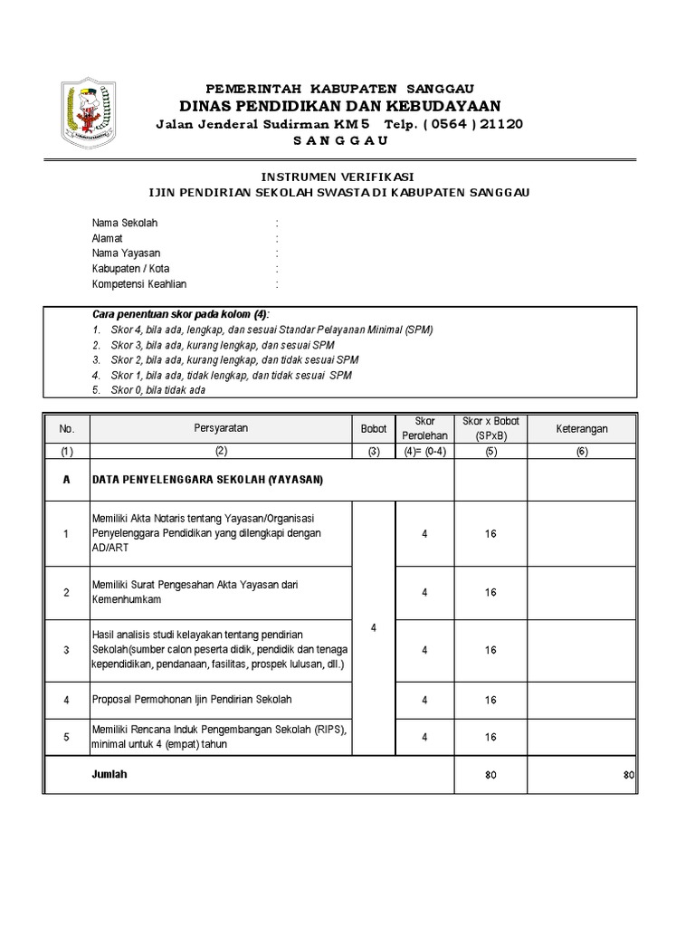 Instrumen Ijin Sekolah | PDF