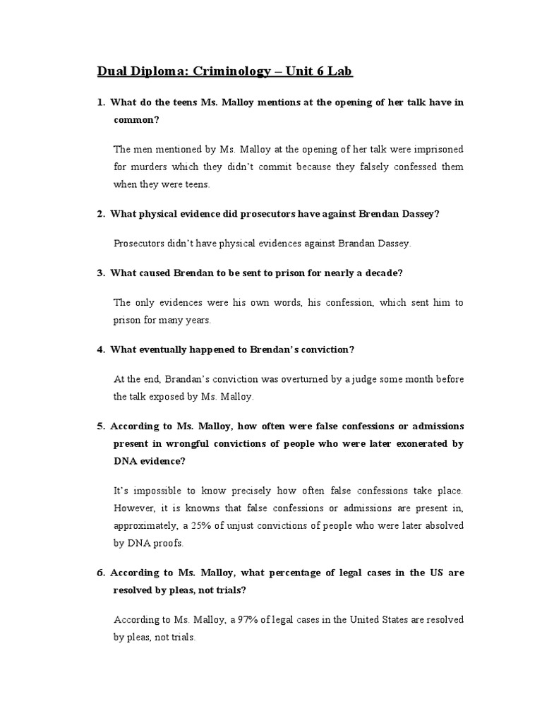 Dual Diploma: Criminology - Unit 6 Lab | PDF | Confession (Law ...