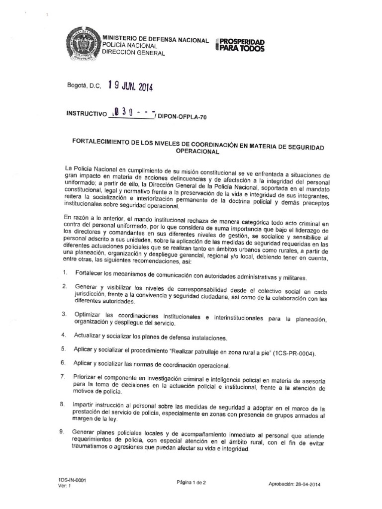Instructivo No. 030 DIPON-OFPLA Del 19-06-2014 | PDF