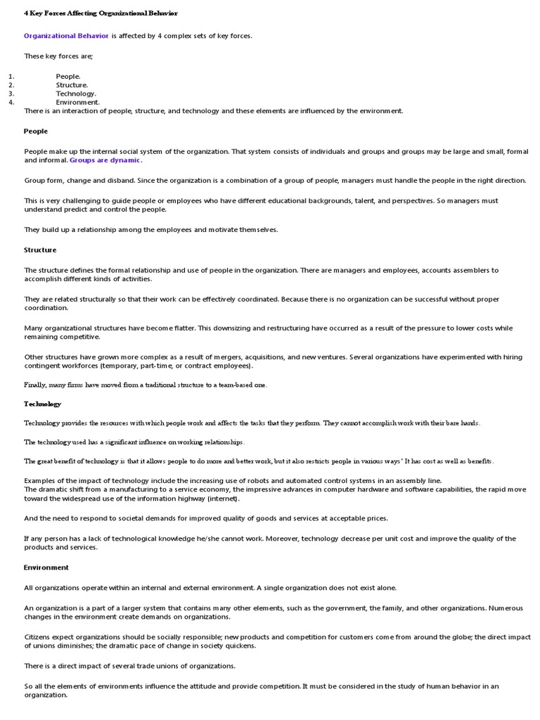 4 Key Forces Affecting Organizational Behavior | PDF | System ...