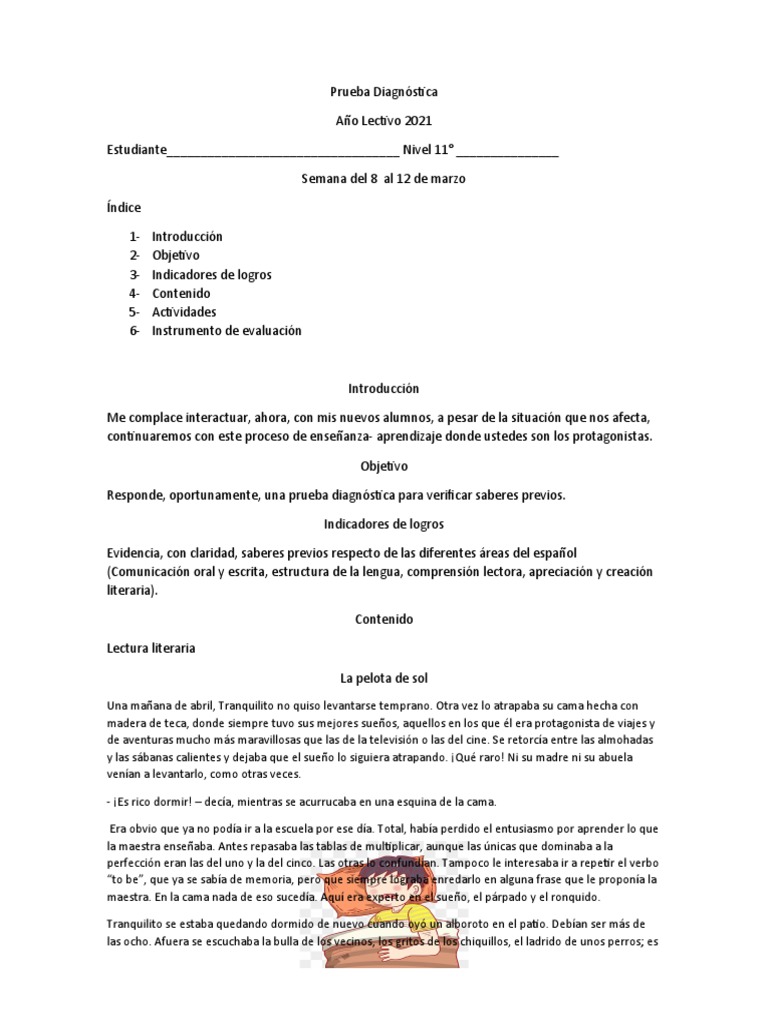 Prueba Diagnóstica de Español 11° | PDF