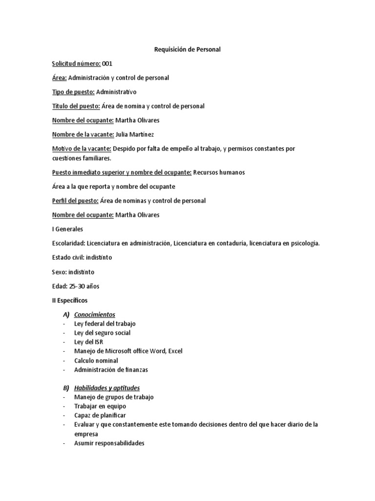 Ejemplo Llenado Requisición de Personal | PDF